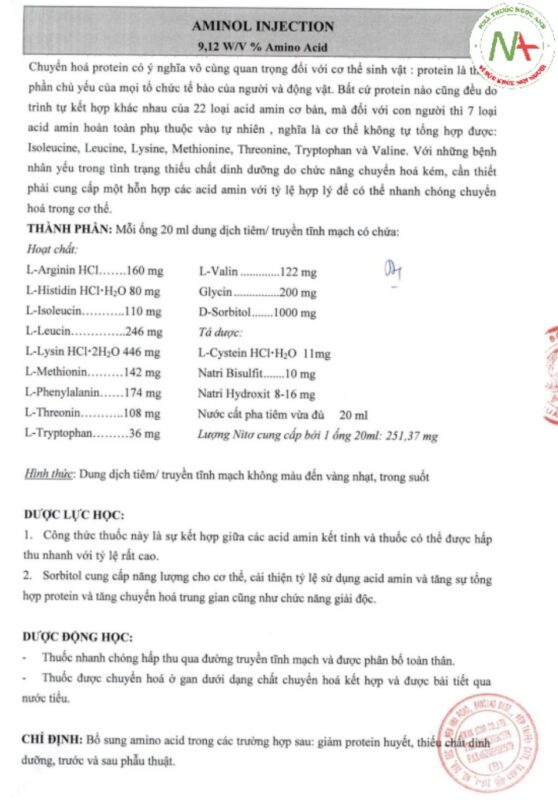 Thuốc Aminol Injection: Công dụng, mua ở đâu, giá bao nhiêu?