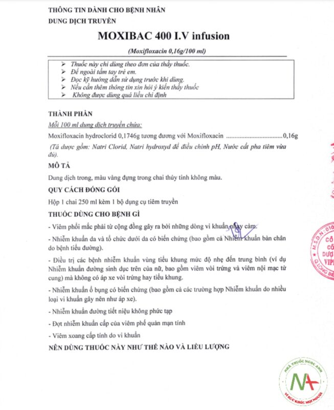 Thuốc Moxibac 400 IV Infusion mua ở đâu, giá bao nhiêu?