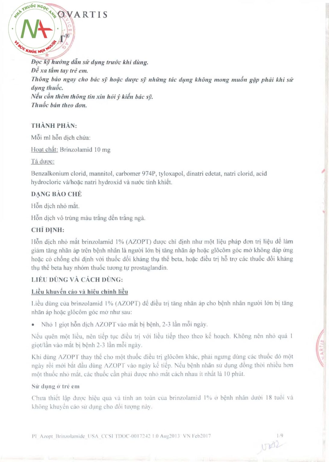 Thuốc Azopt 1%: Công dụng, liều dùng,, giá bán, mua ở đâu