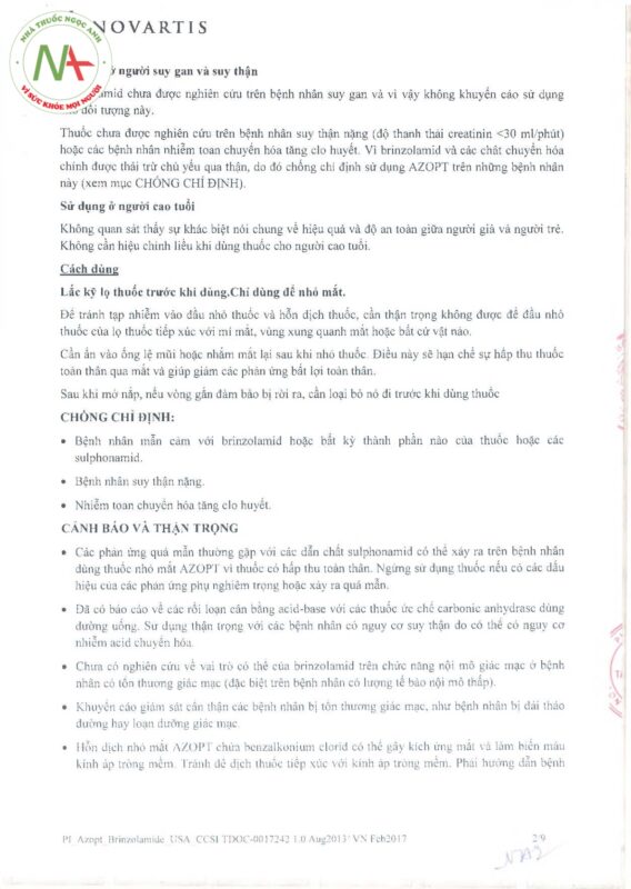 Thuốc Azopt 1%: Công dụng, liều dùng,, giá bán, mua ở đâu