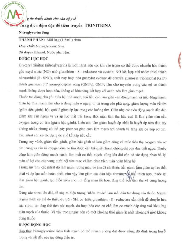 Thuốc Trinitrina là thuốc gì, có tác dụng gì, giá bao nhiêu, mua ở đâu