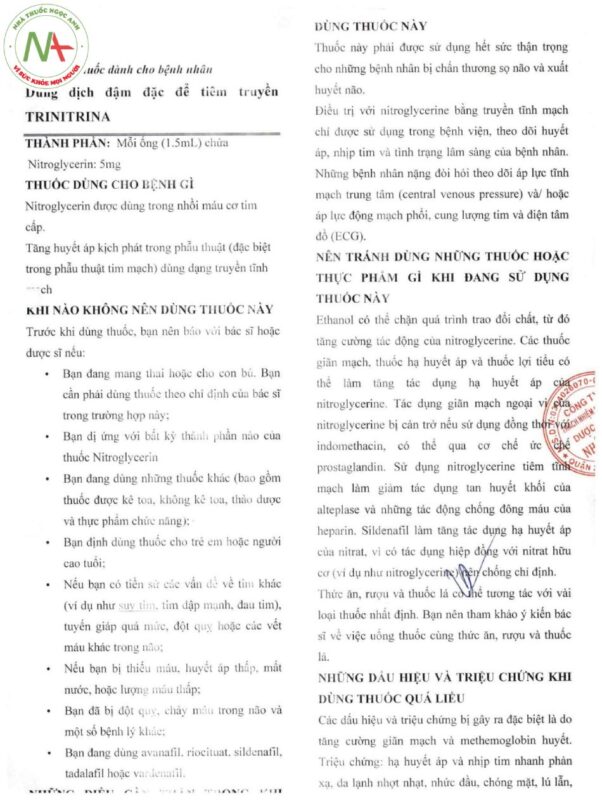 Thuốc Trinitrina là thuốc gì, có tác dụng gì, giá bao nhiêu, mua ở đâu