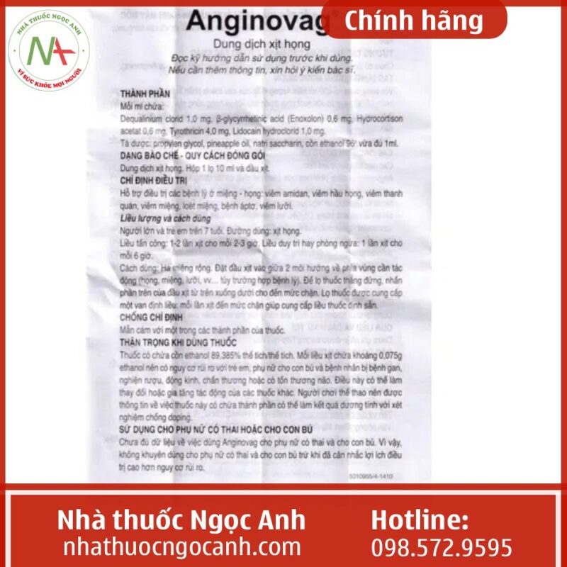 Thuốc Anginovag: Công dụng, liều dùng, lưu ý tác dụng phụ
