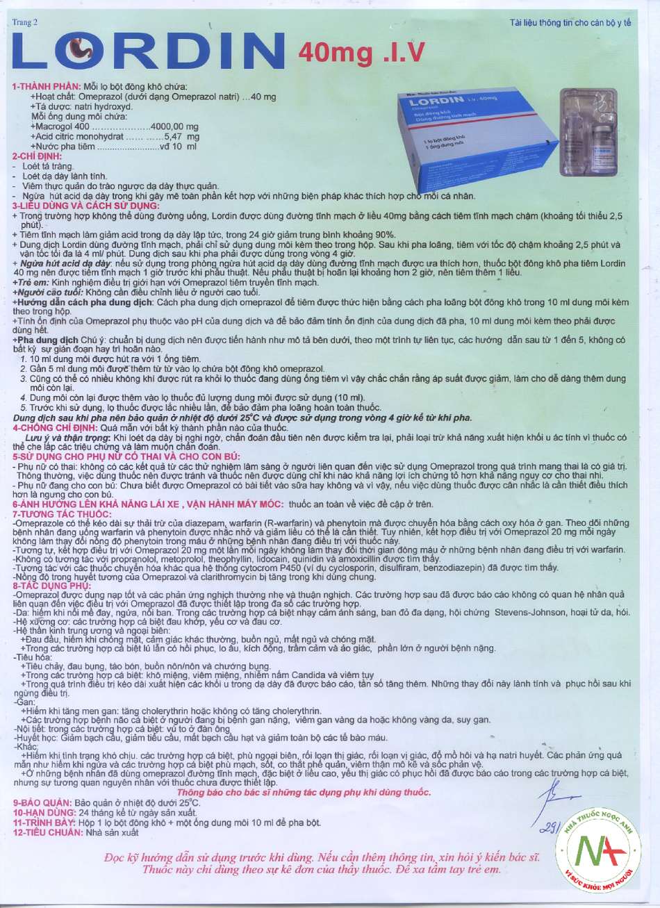 Thuốc Lordin i.v. 40mg có tác dụng gì, mua ở đâu, giá bao nhiêu?