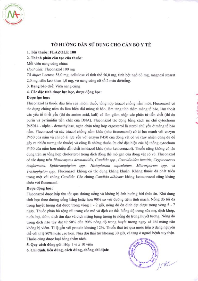 Thuốc Flazole 100 là thuốc gì, có tác dụng gì, giá bao nhiêu, mua ở đâu