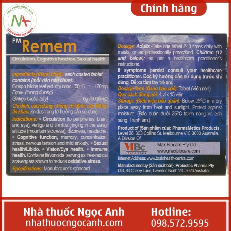 Thuốc PM Remem 120mg có tác dụng gì, giá bao nhiêu, mua ở đâu
