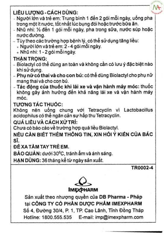 Thuốc Biolactyl gói là thuốc gì, tác dụng gì, giá bao nhiêu, mua ở đâu?
