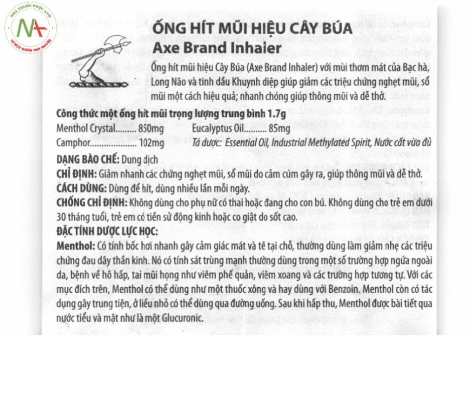 Ống hít mũi hiệu Cây Búa Axe Brand Inhaler là thuốc gì, mua ở đâu, giá ...