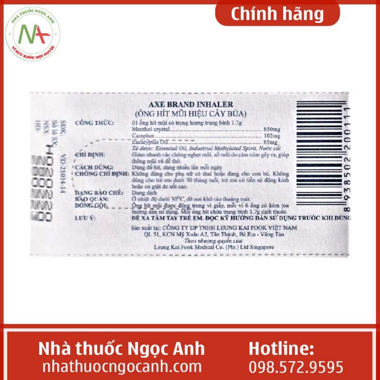 Ống hít mũi hiệu Cây Búa Axe Brand Inhaler là thuốc gì, mua ở đâu, giá ...