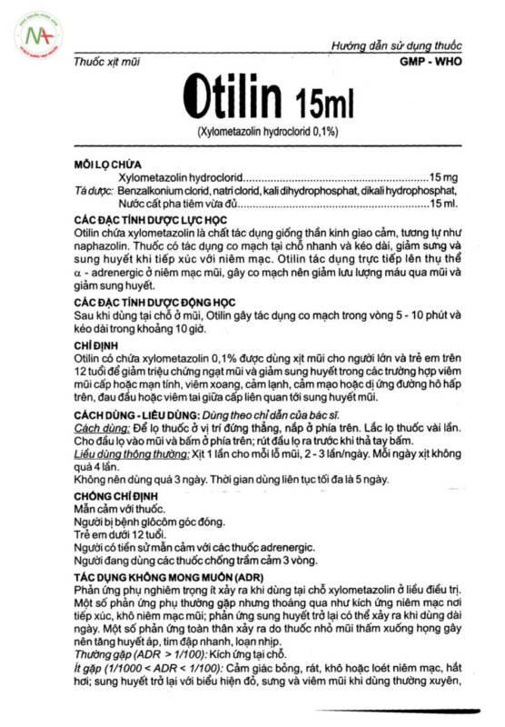 Thuốc nhỏ mũi Otilin 0.1% 15ml có hại không, giá bao nhiêu, mua ở đâu