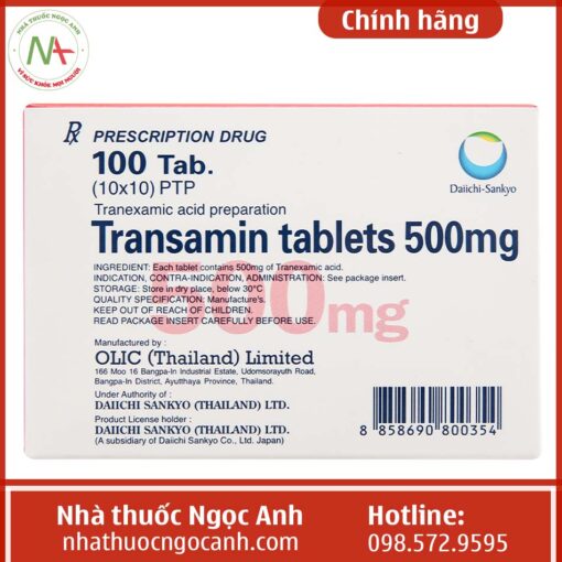 Thuốc Transamin tablets 500mg là thuốc gì, giá bao nhiêu, mua ở đâu