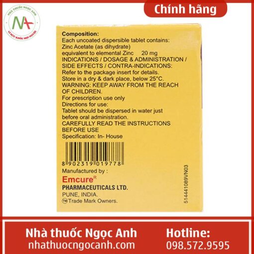 Thuốc EmZinc tablets 20mg là thuốc gì, giá bao nhiêu, mua ở đâu?