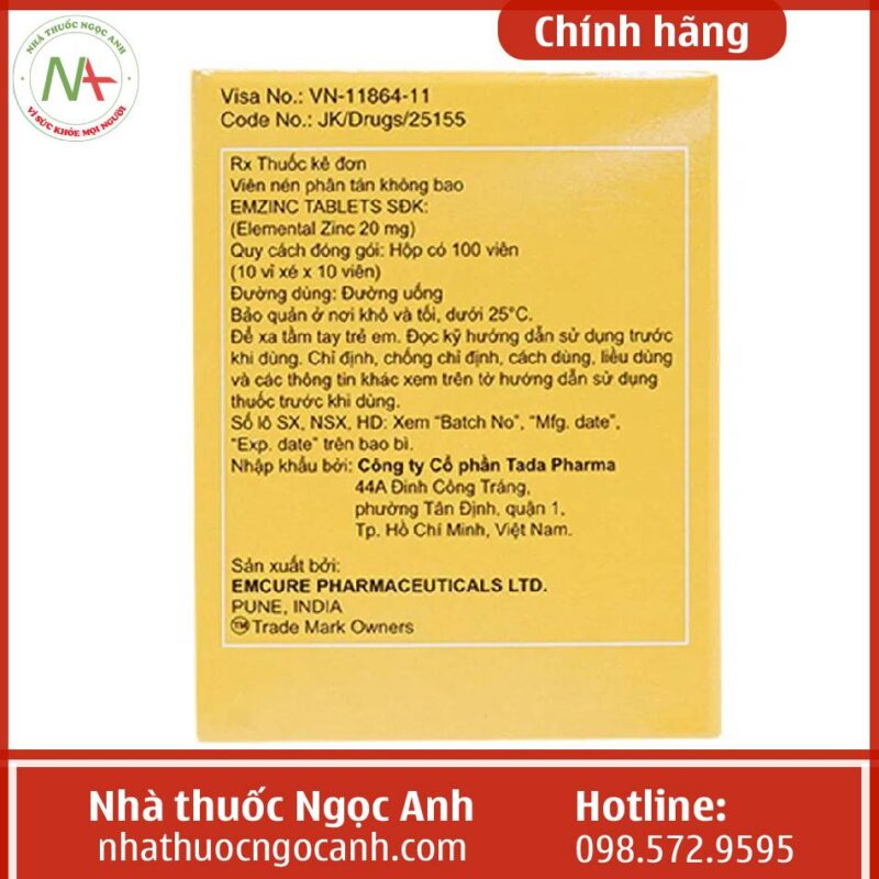 Thuốc EmZinc tablets 20mg là thuốc gì, giá bao nhiêu, mua ở đâu?