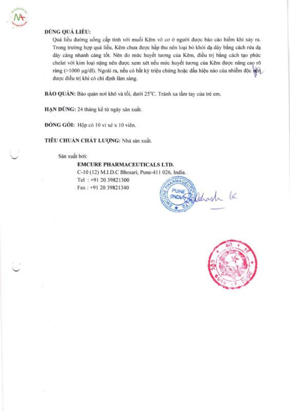 Thuốc EmZinc tablets 20mg là thuốc gì, giá bao nhiêu, mua ở đâu?