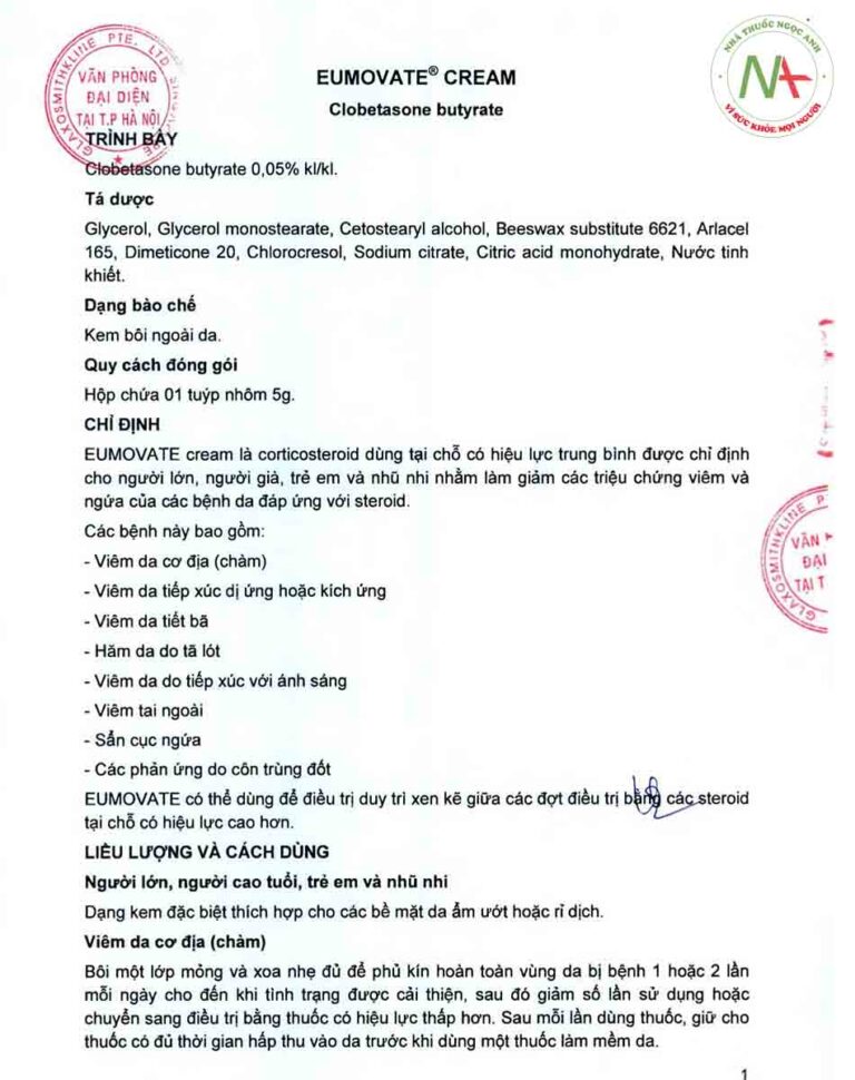 Thuoosc Eumovate Cream bôi vùng kín không, giá bao nhiêu, mua ở đâu