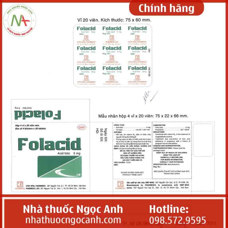 Thuốc Folacid 5mg Pharmedic là thuốc gì, giá bao nhiêu, mua ở đâu?