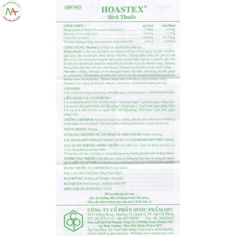 Thuốc ho HoAstex 5ml có phải kháng sinh không, giá bao nhiêu, mua ở đâu