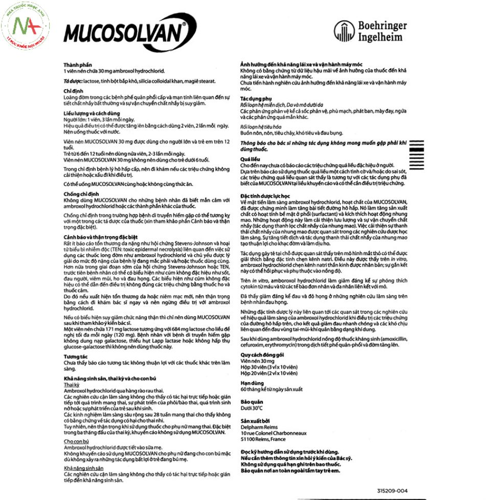 Thuốc ho Muscosolvan viên nén giá bao nhiêu, mua ở đâu?