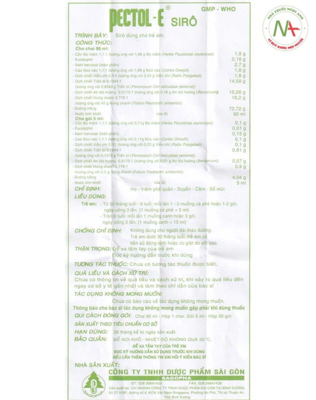 Thuốc Pectol-E Siro 90ml trị ho cho trẻ em giá bao nhiêu, mua ở đâu
