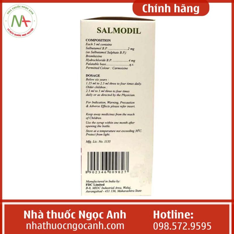 Thuốc Salmodil Expectorant Syrup là thuốc gì, giá bao nhiêu, mua ở đâu?
