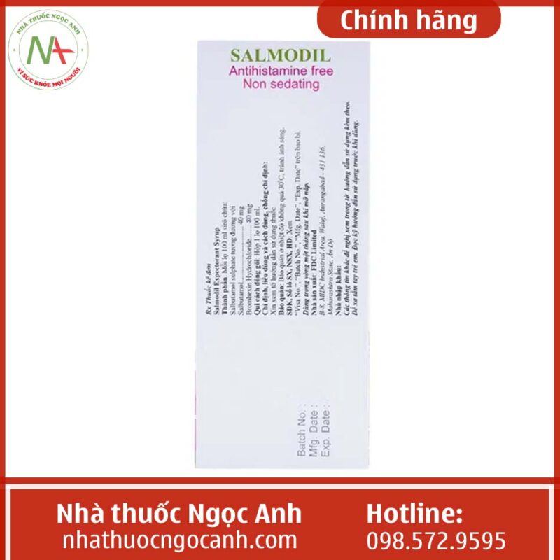 Thuốc Salmodil Expectorant Syrup là thuốc gì, giá bao nhiêu, mua ở đâu?