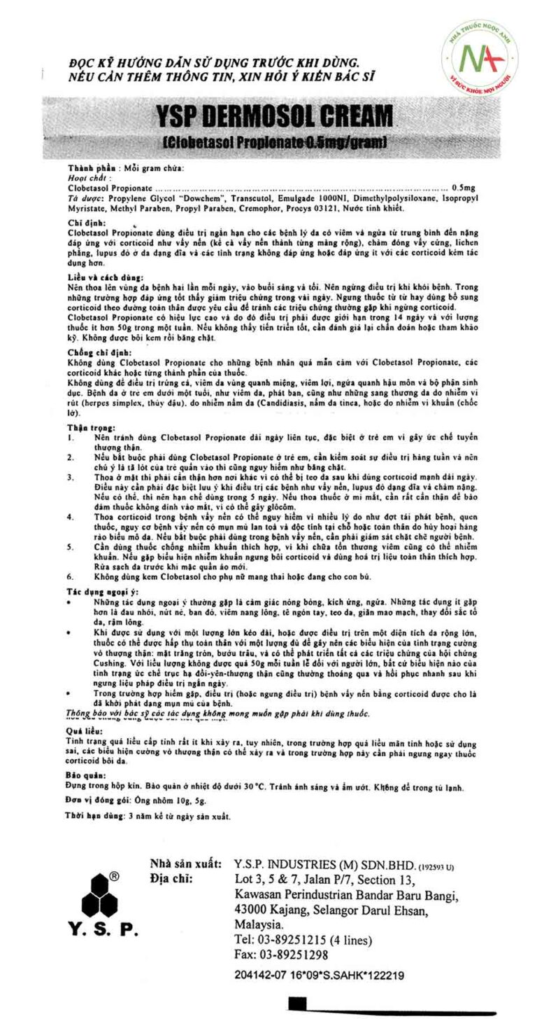 Thuốc Ysp Dermosol Cream 10g là thuốc gì, giá bao nhiêu, mua ở đâu?