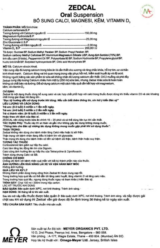 Thuốc Zedcal Oral Suspension 200ml là thuốc gì, giá bao nhiêu, mua ở đâu