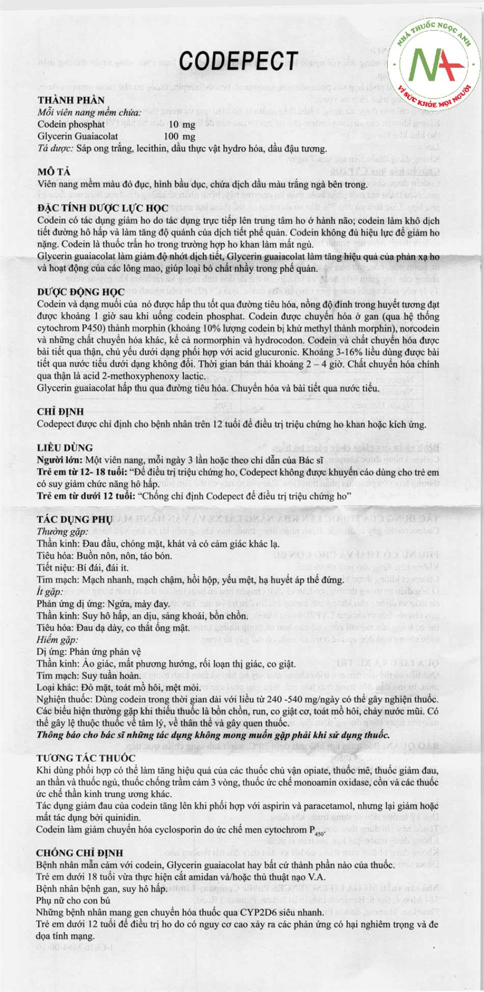 Thuốc Codepect Capsules tác dụng gì, mua ở đâu, giá bao nhiêu?