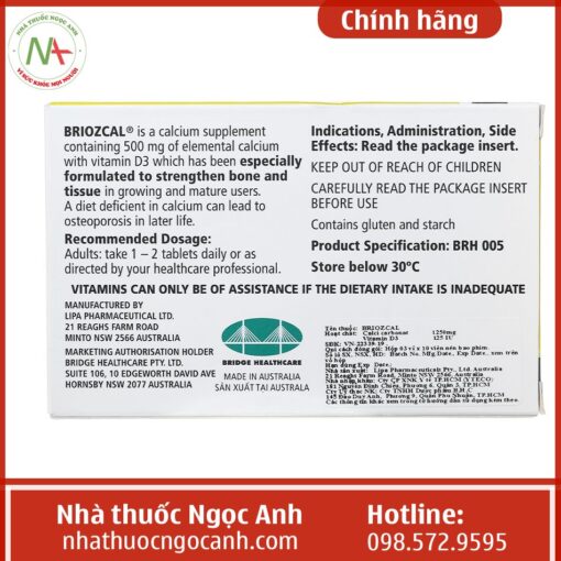 Thuốc Briozcal 1250mg uống trong bao lâu, giá bao nhiêu, mua ở đâu