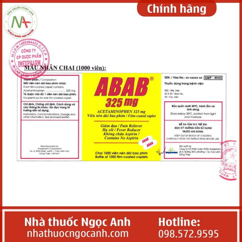 Thuốc Abab 325mg là thuốc gì, tác dụng gì, giá bao nhiêu, mua ở đâu