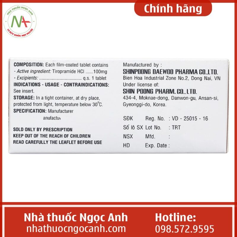 Thuốc Tiram Tiropramide HCL 100mg là thuốc gì, giá bao nhiêu, mua ở đâu
