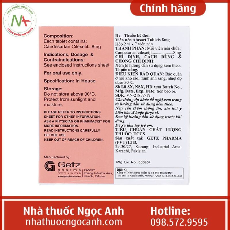 Thuốc Atasart Tablets 8mg là thuốc gì, mua ở đâu, giá bao nhiêu?