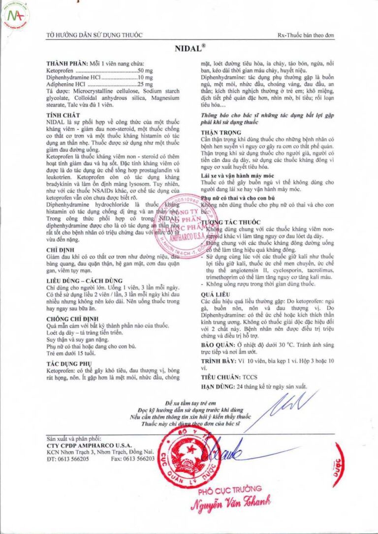 Thuốc Nidal viên nén là thuốc gì, có tác dụng gì, giá bao nhiêu, mua ở đâu?