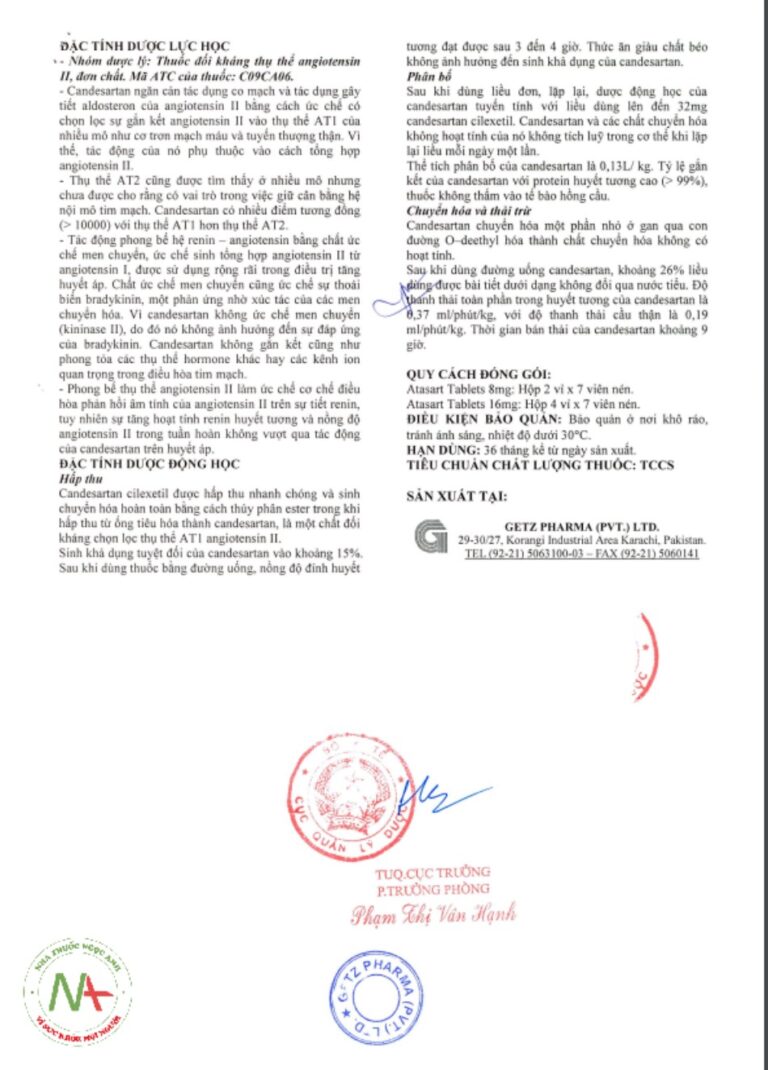 Thuốc Atasart Tablets 8mg là thuốc gì, mua ở đâu, giá bao nhiêu?