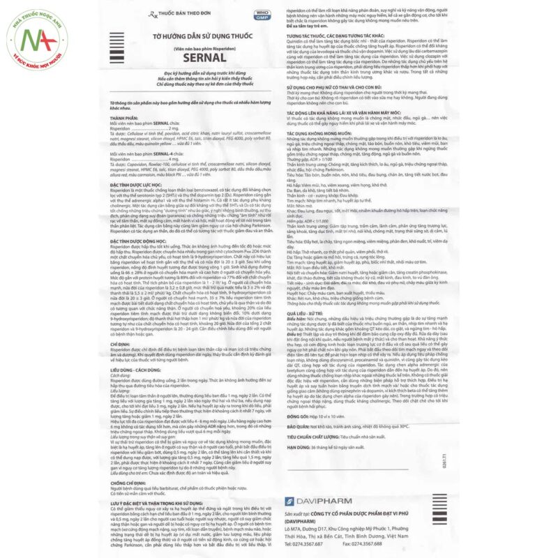 Thuốc Sernal 2mg là gì? tác dụng gì? Giá bao nhiêu? Mua ở đâu?