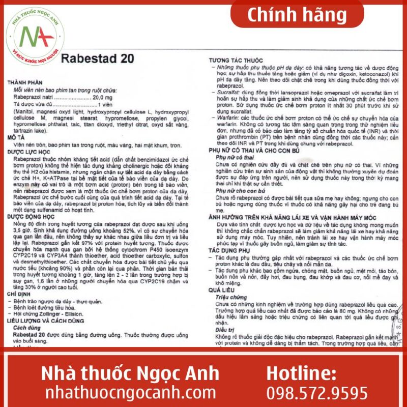 Thuốc Rabestad 20 Stella tác dụng gì, mua ở đâu, giá bao nhiêu?