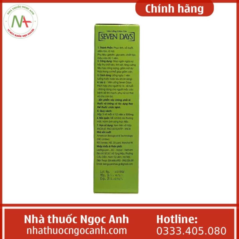 Viên uống giảm cân Seven Days giá bao nhiêu, mua ở đâu chính hãng