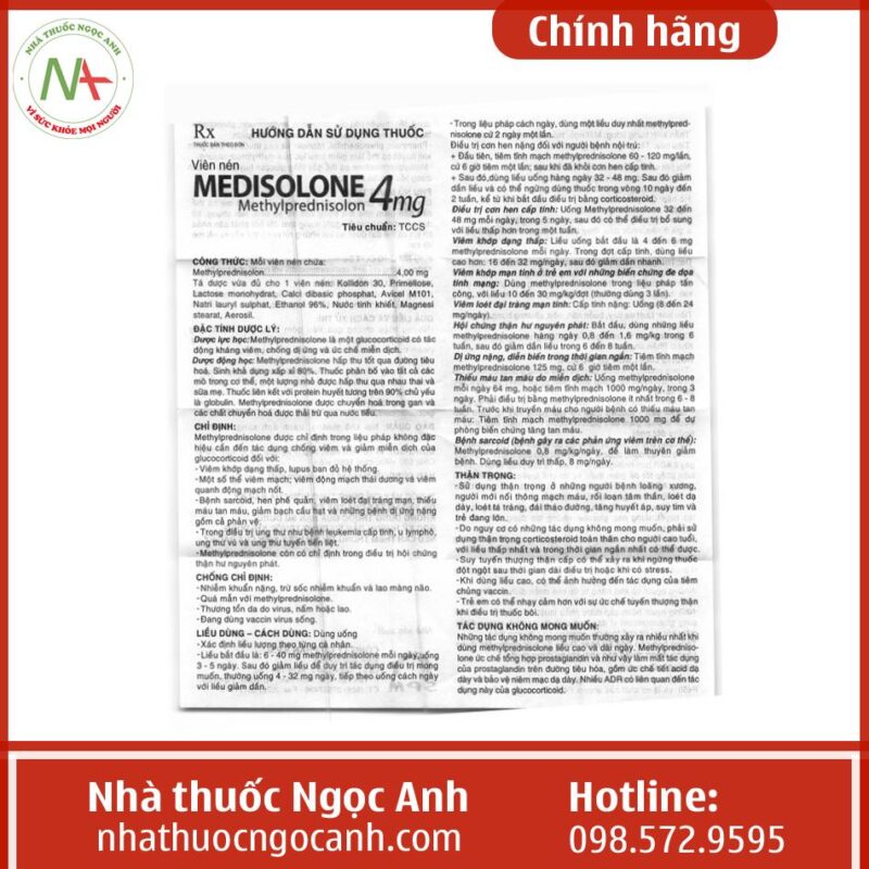 Thuốc Medisolone 4mg là thuốc gì, công dụng, giá bao nhiêu, mua ở đâu