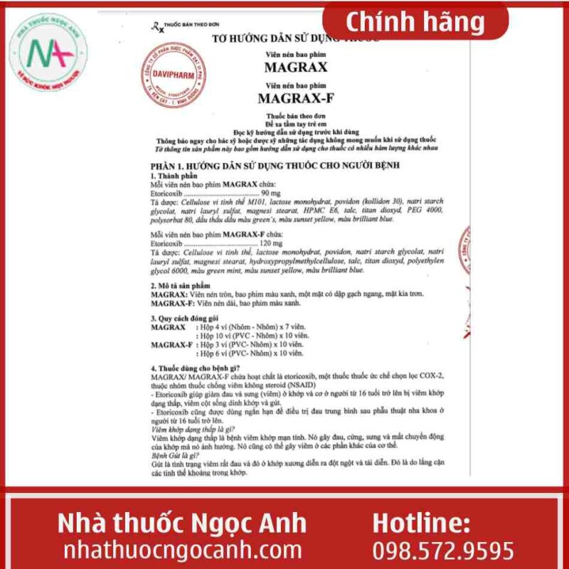 [CHÍNH HÃNG] Thuốc giảm đau MAGRAX 90mg: Công dụng. Cách dùng
