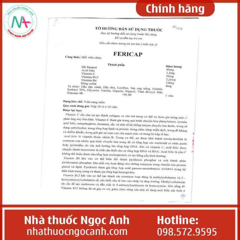 [CHÍNH HÃNG] Thuốc Fericap - bổ sung Sắt và Acid folic