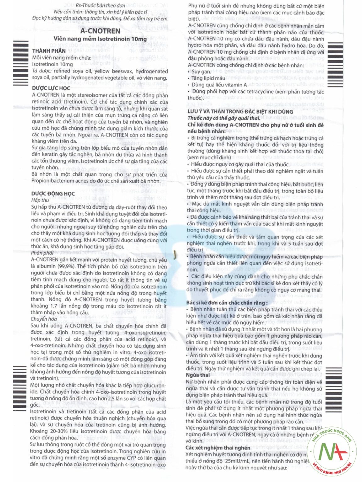 Thuốc A-Cnotren 10mg có tác dụng gì, giá bao nhiêu, mua ở đâu?