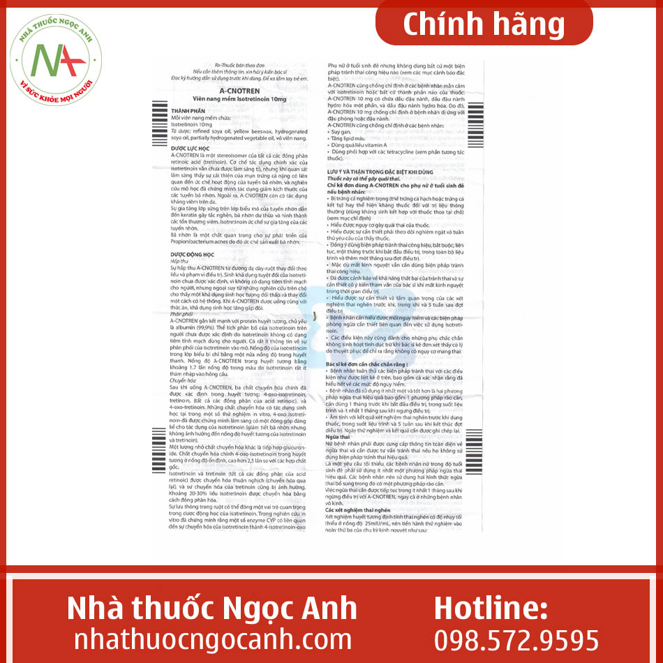 Thuốc A-Cnotren là thuốc gì? Giá bao nhiêu? Mua ở đâu?