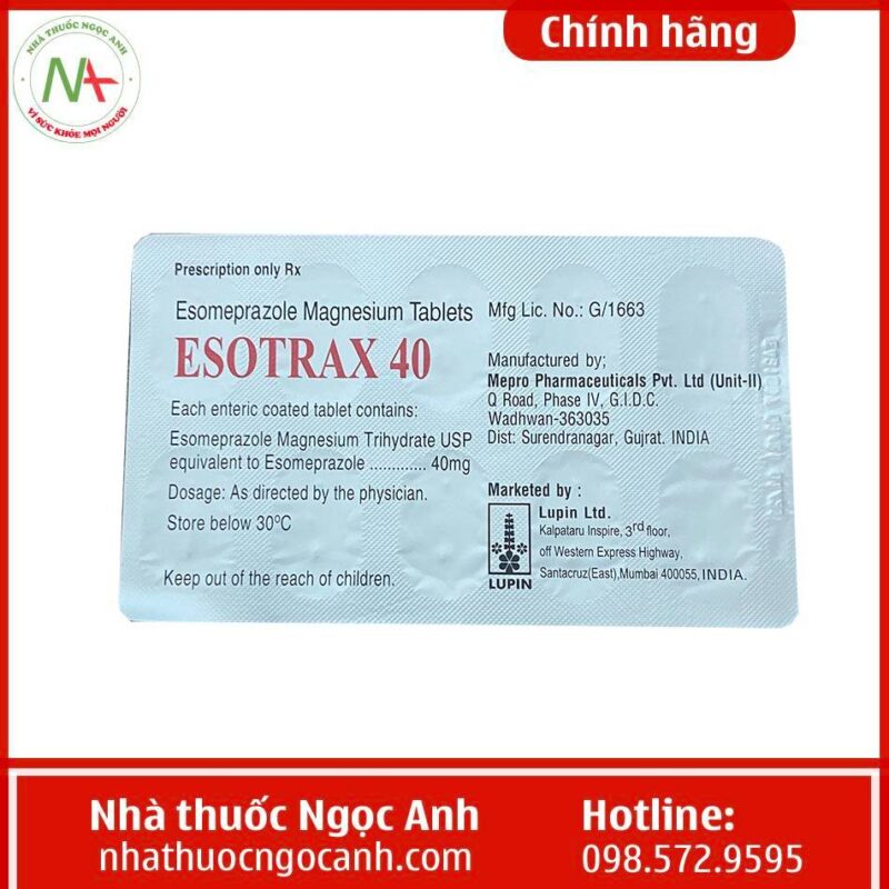 Esotrax 40 là thuốc gì, mua ở đâu, giá bao nhiêu, tác dụng gì?