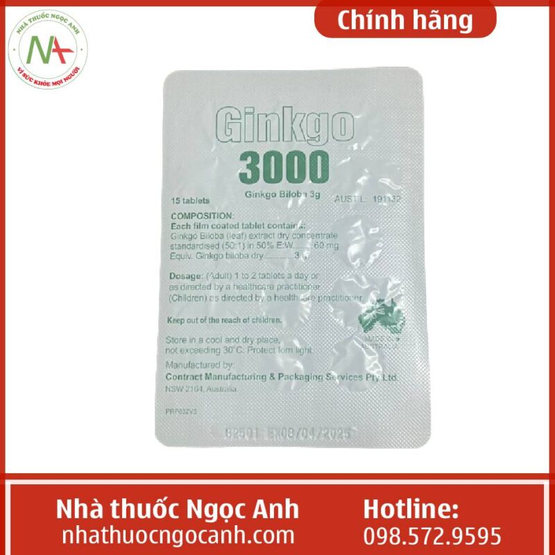 [CHÍNH HÃNG] Thuốc Ginkgo 3000: Công dụng, liều dùng, lưu ý