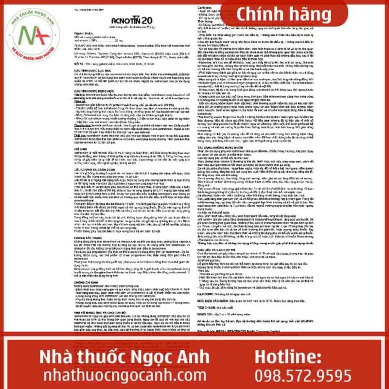 [CHÍNH HÃNG] Thuốc Acnotin 20mg: Công dụng, liều dùng, giá bán