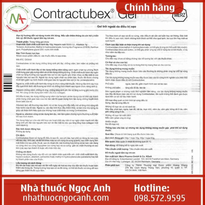 [CHÍNH HÃNG] Thuốc Contractubex 10g: Công dụng, liều dùng, giá bán