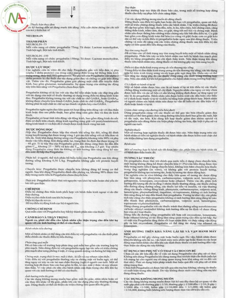 Thuốc Neurolin 75mg là thuốc gì, tác dụng gì, giá bao nhiêu, mua ở đâu