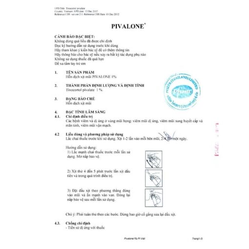 [Chính hãng] Thuốc xịt mũi Pivalone 1% công dụng, lưu ý.