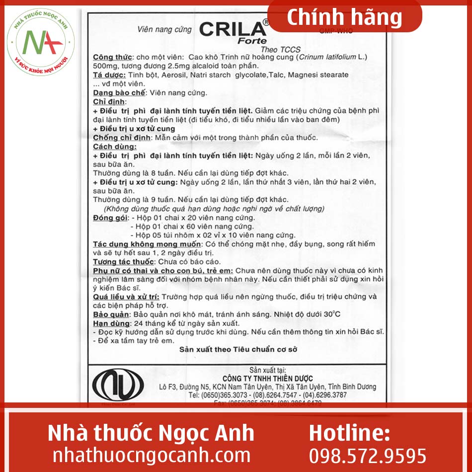 Thuốc Crila Forte 500mg là thuốc gì, giá bao nhiêu, mua ở đâu?