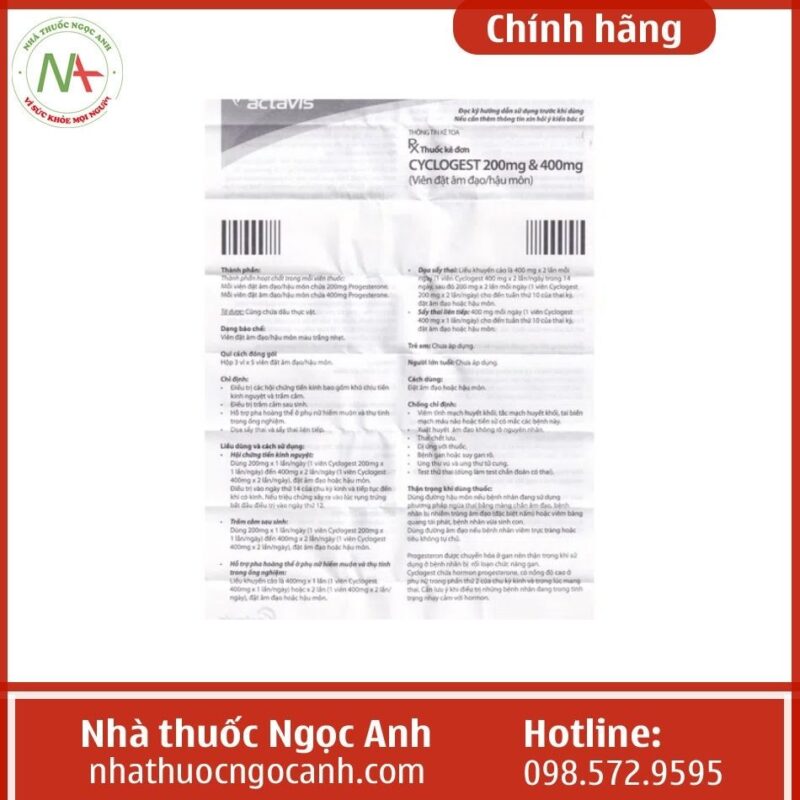 [ CHÍNH HÃNG ] Thuốc Cyclogest 200mg công dụng, liều dùng, giá bán